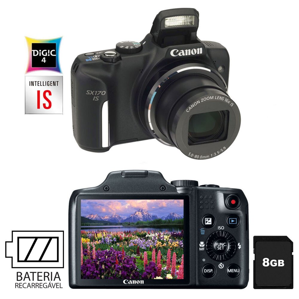 Câmera Digital Canon Powershot SX170 IS Preta - 16MP, LCD 3.0", Zoom ...