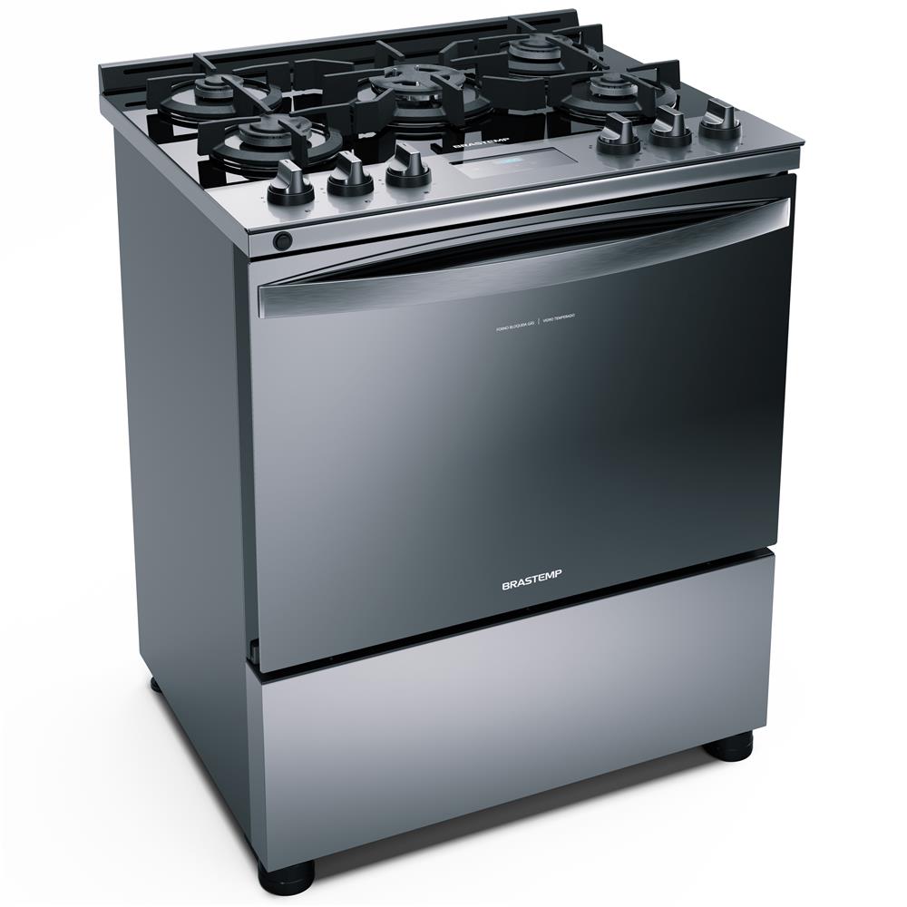 Fogão Brastemp BFS5VCR 5 Bocas com Mesa de Vidro e Turbo Chama - Inox ...