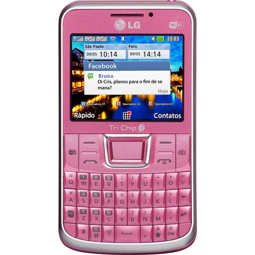Celular Desbloqueado LG Tri Chip C333 Rosa com Câmera 3.2MP,Teclado ...
